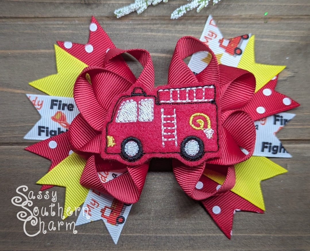 Fire Truck Hair Bow, "my Daddy's A Firefighter" Bow, Firefighter ...