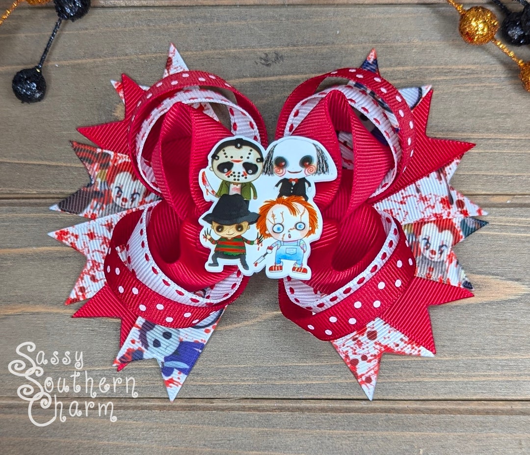 Horror Bow, Blood Splatter Bow, Halloween Hair Bows, Horror Movie Bow ...