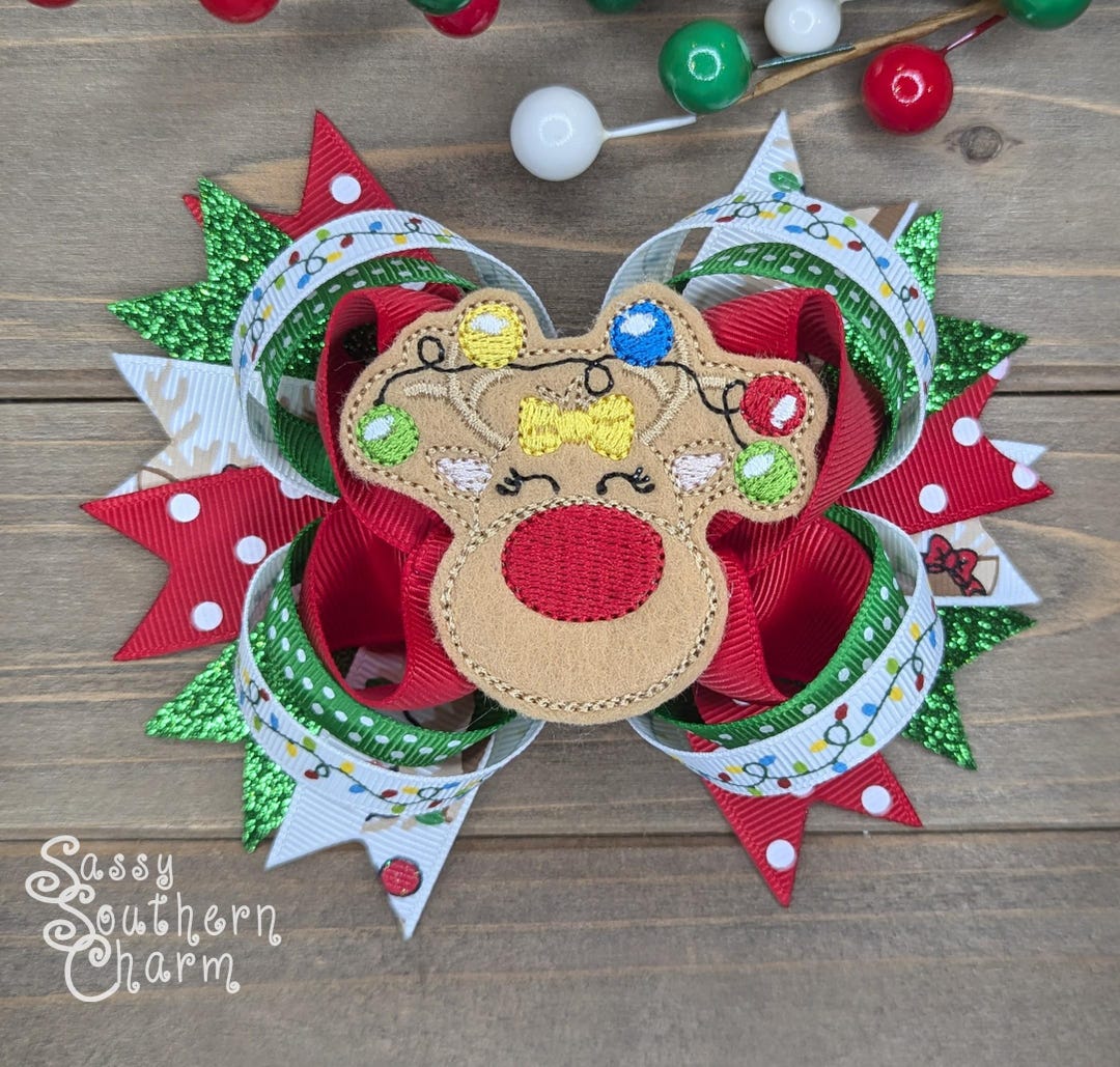 Reindeer Hair Bow, Christmas Hair Bow, Holiday Hair Bows, Hair Clips ...
