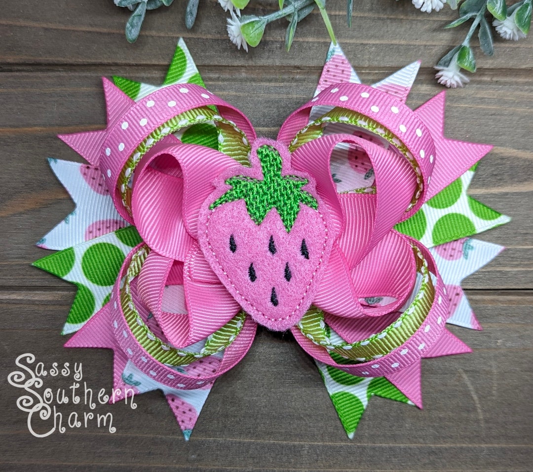 Strawberry Hair Bow, Pink Strawberry Bow, Berry Birthday Accessories ...