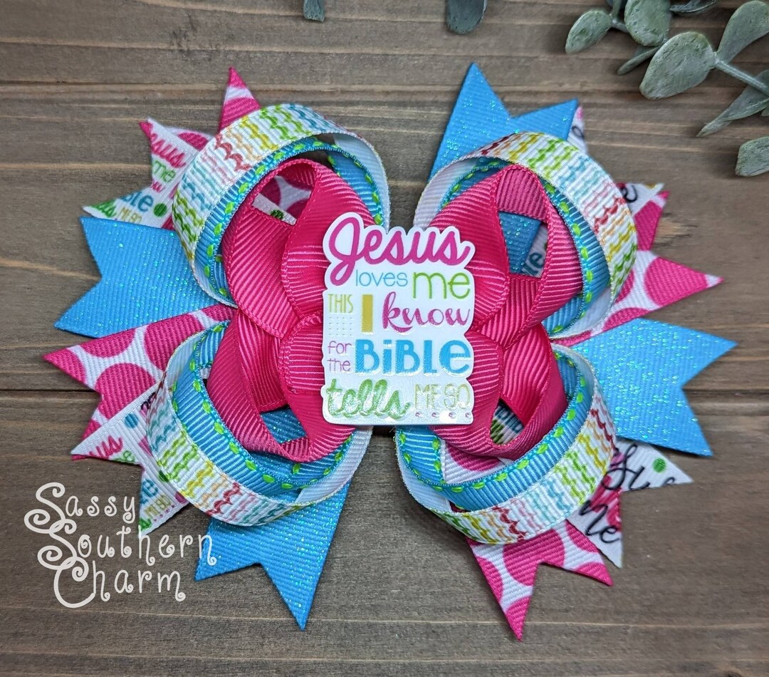 Jesus Loves Me Bow, Religious Hair Bows, First Communion Hair Bows ...
