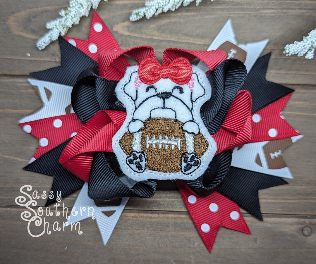 Bulldog Football Bow, CUSTOMIZE COLORS, Football Hair Bow, Bulldog ...