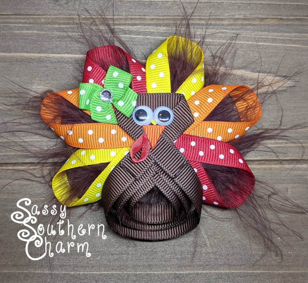 Thanksgiving Hair Bows Turkey Hair Bow Turkey Ribbon - Etsy
