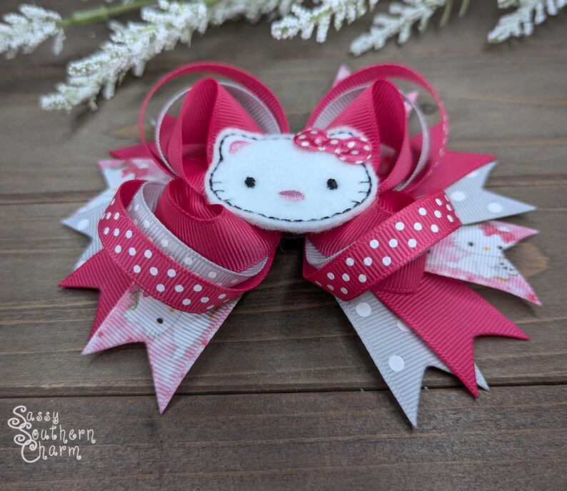 Kitty Cat Bow, Cat Bow, Kitten Hair Bow, Hair Bows for Girls, Ribbon ...