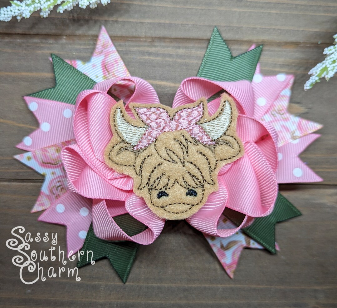 Highland Cow Themed Bow, Cow Themed Bow, Floral Themed Bow, Highland ...