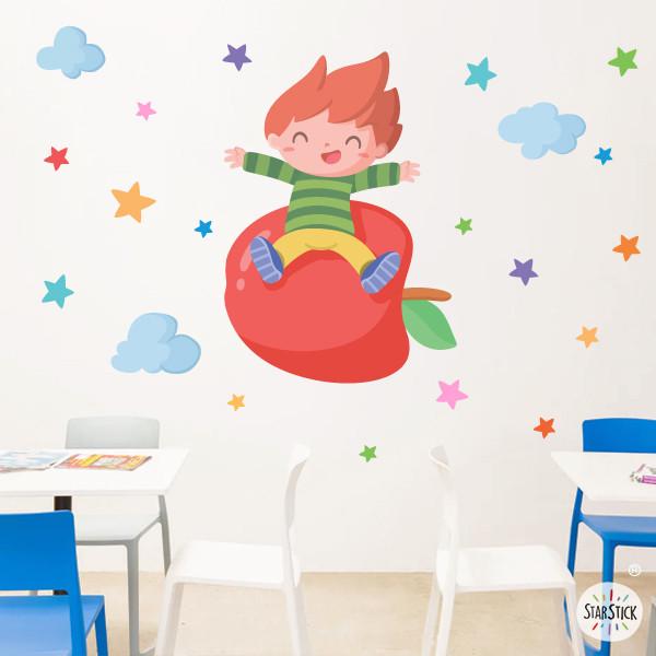 Child With an Apple Wall Decals for Schools, Classrooms and Cafeterias ...