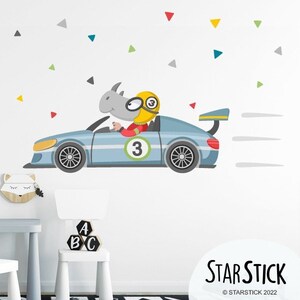 Race Car Kids Stickers - Fun Rhinoceros Designs, Colorful Decals for ...