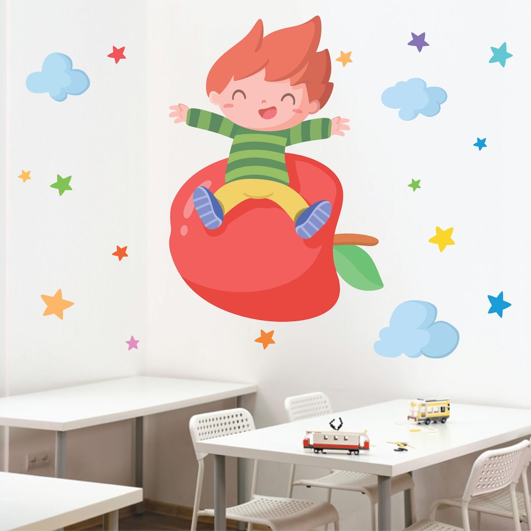 Child With an Apple Wall Decals for Schools, Classrooms and Cafeterias ...