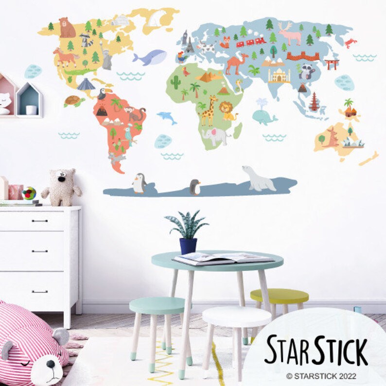 World Map Happy World Wall Decals - Etsy