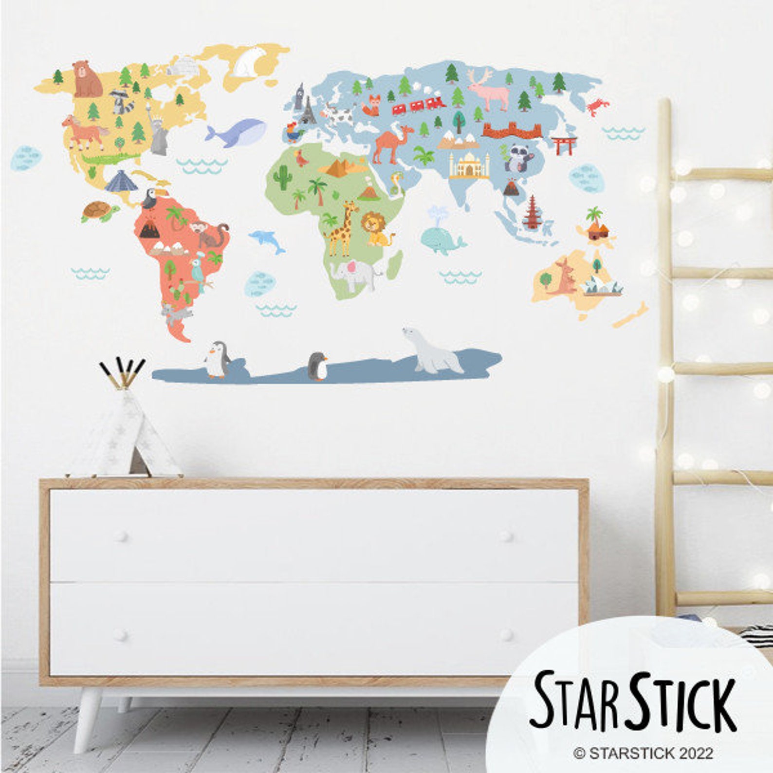 World Map Happy World Wall Decals - Etsy