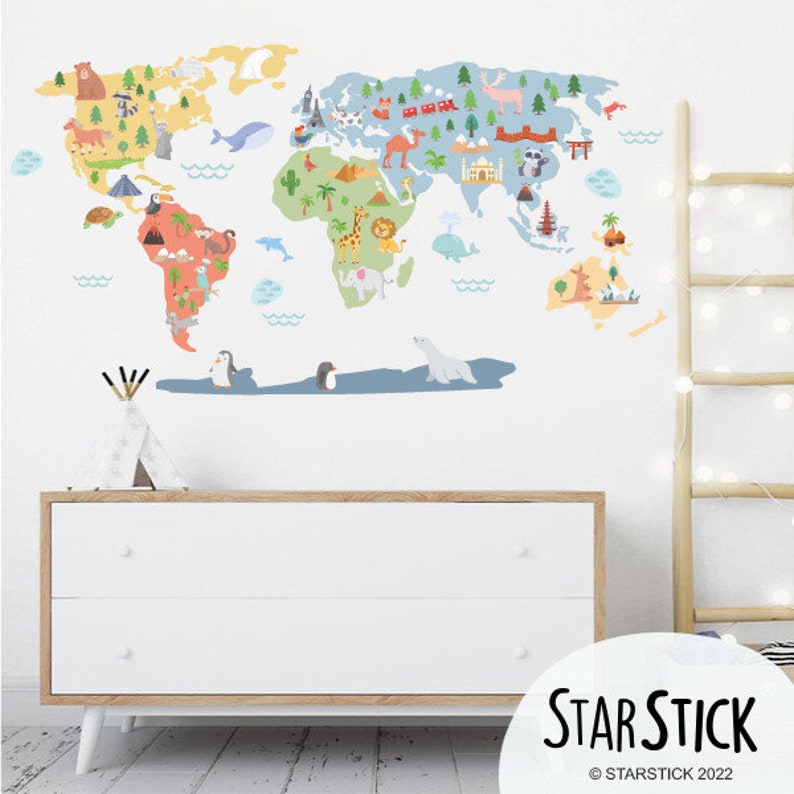 World Map Happy World Wall Decals - Etsy