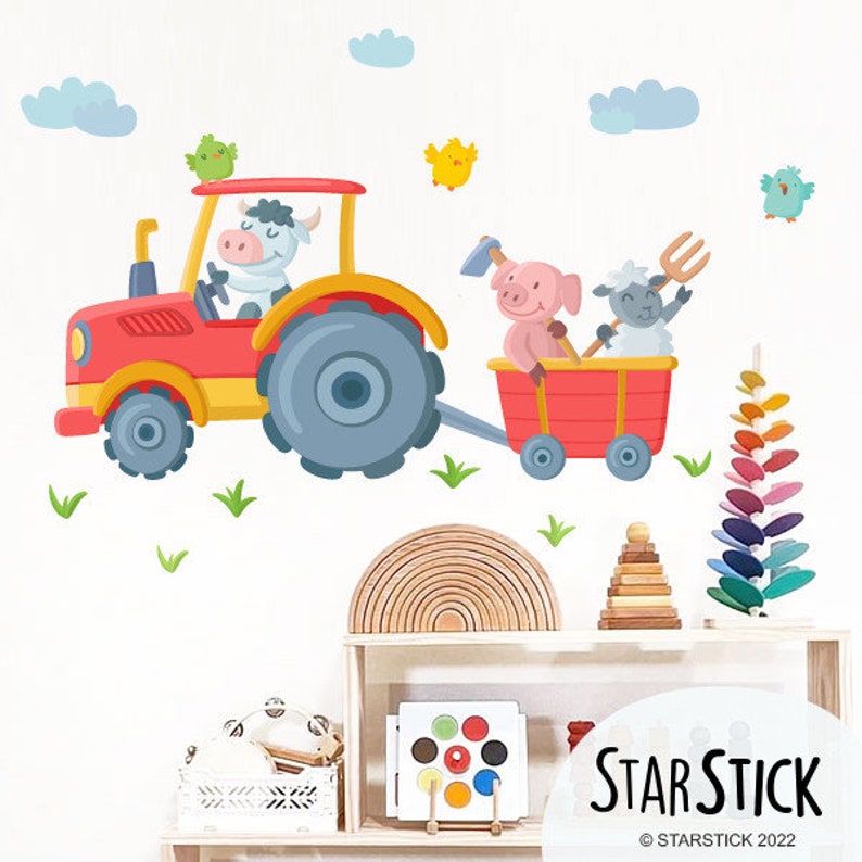 Wall Decals for Children Tractor With Animals Decoration for Children ...