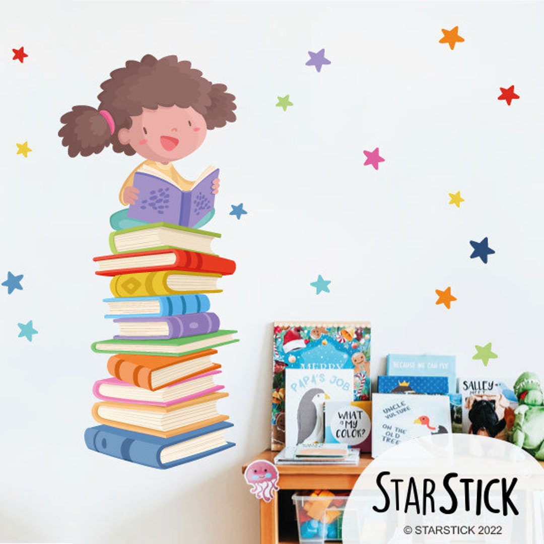 Stickers for Schools and Libraries - Curly Girl Reading About Books - Etsy