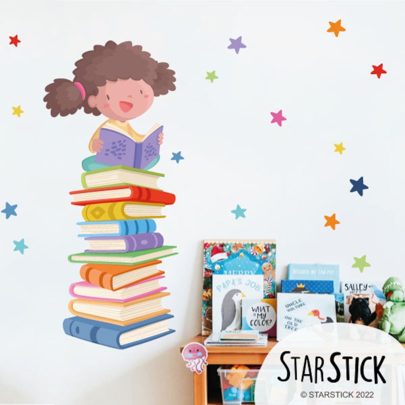 Stickers for Schools and Libraries - Curly Girl Reading About Books - Etsy