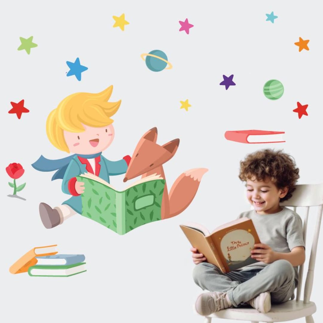 The Little Prince Wall Decal | Reading Little Prince Sticker | Kids ...