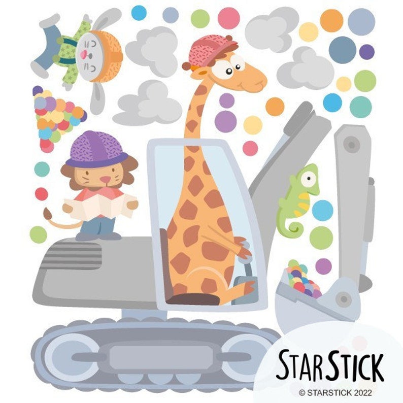 Excavator With Animals - Children’s Vinyl - Etsy
