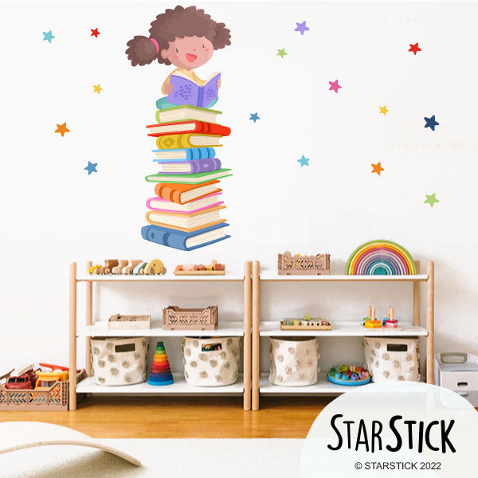 Stickers for Schools and Libraries - Curly Girl Reading About Books - Etsy