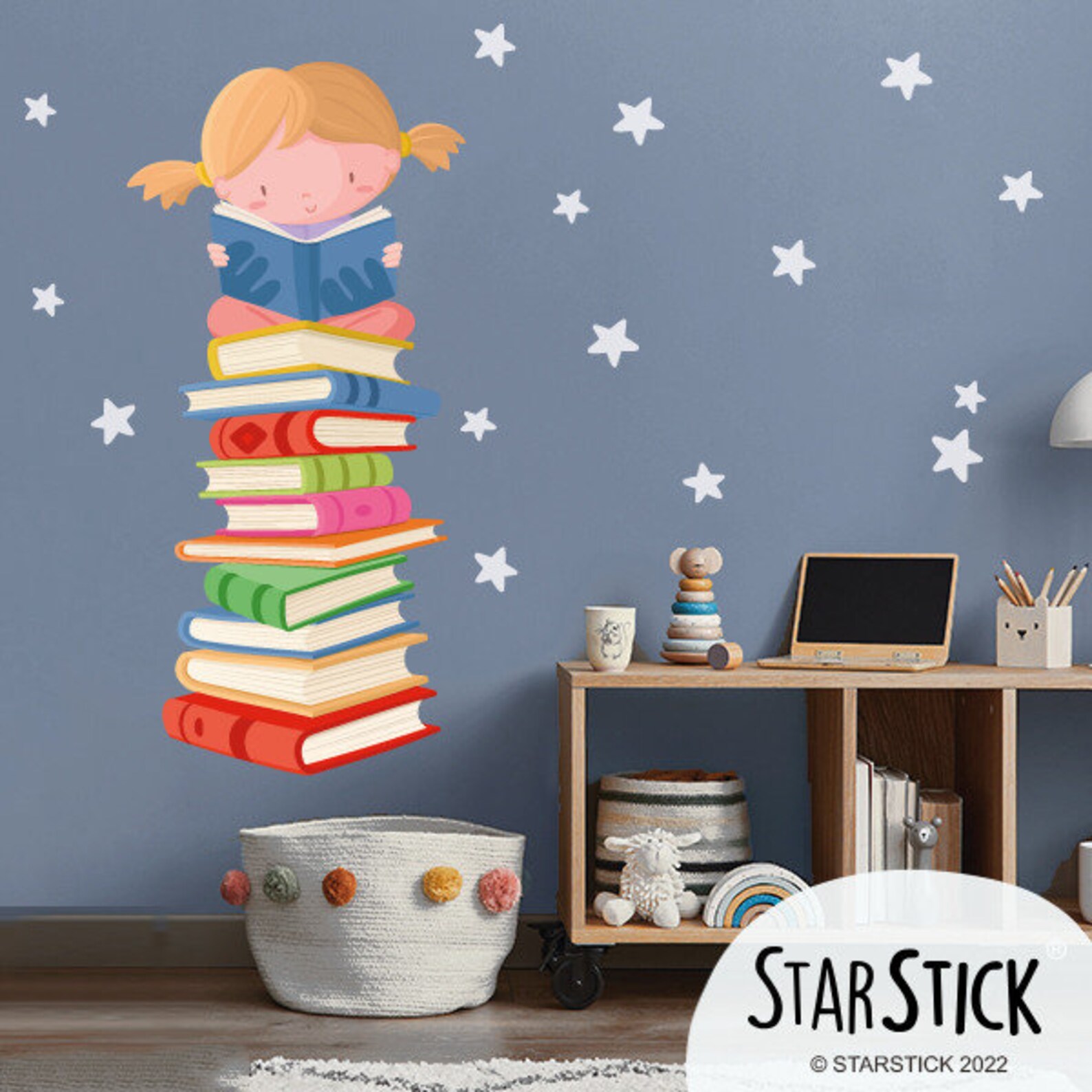 Wall Decals for Schools and Libraries - Blonde Girl Reading About Books ...
