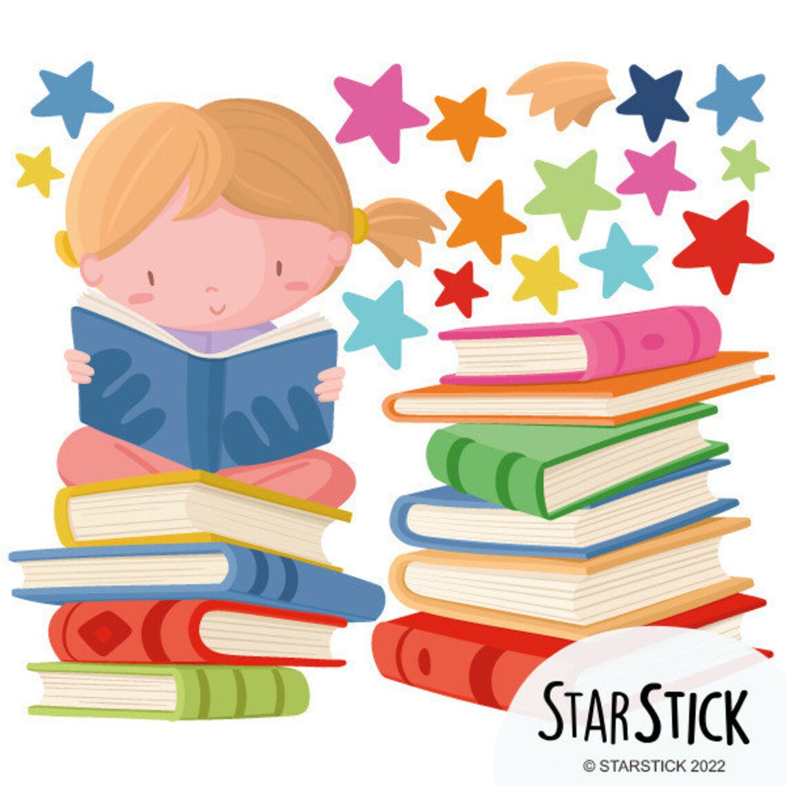 Wall Decals for Schools and Libraries Blonde Girl Reading - Etsy