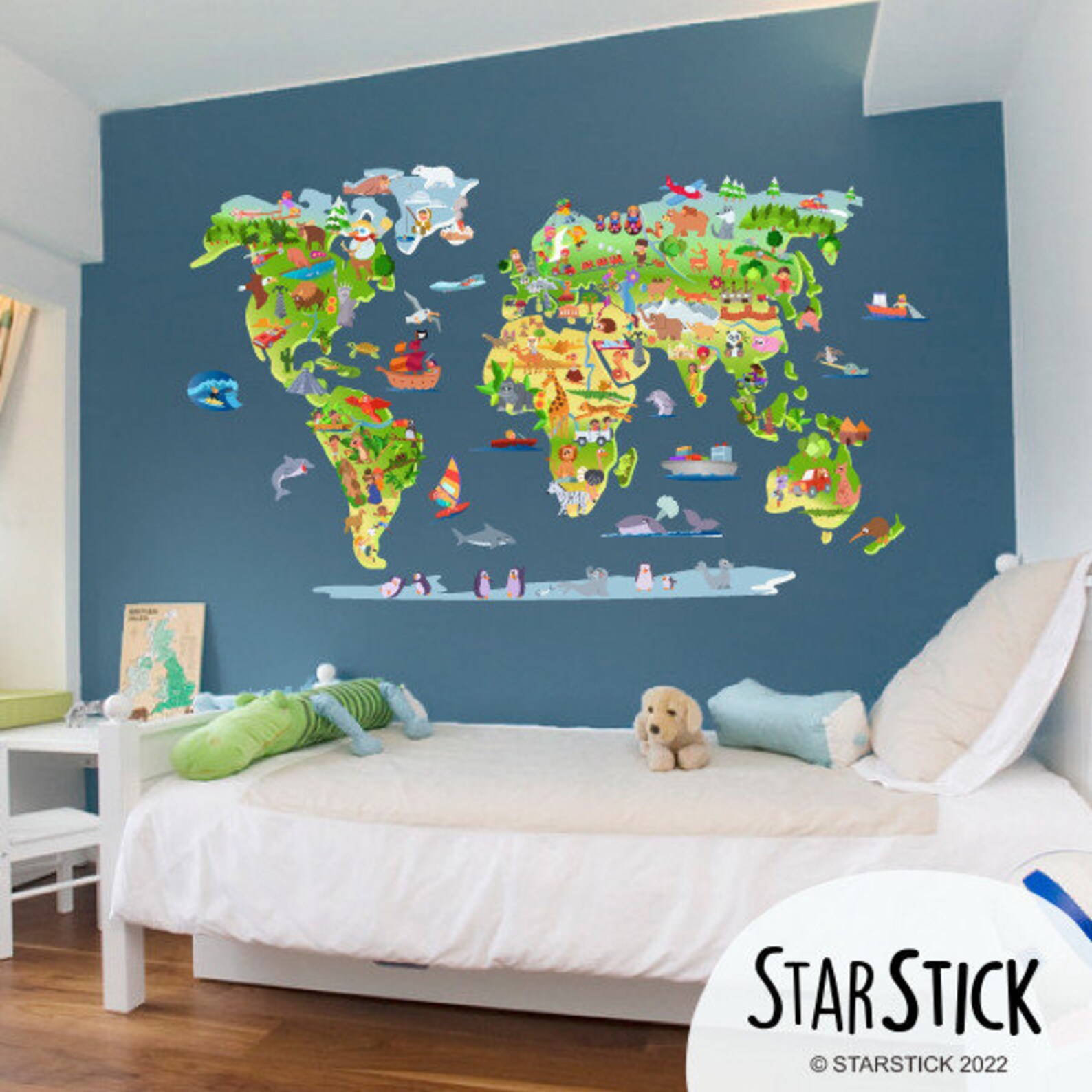 Childrens World Map With Drawings Wall Decals - Etsy