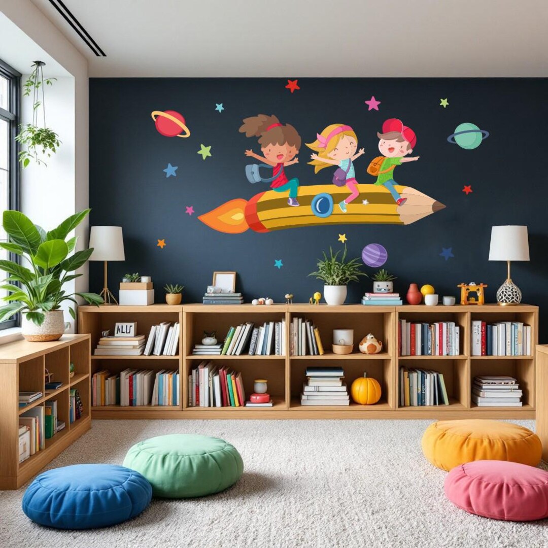 School Pencil With Boys & Girls - Educational Wall Stickers for ...