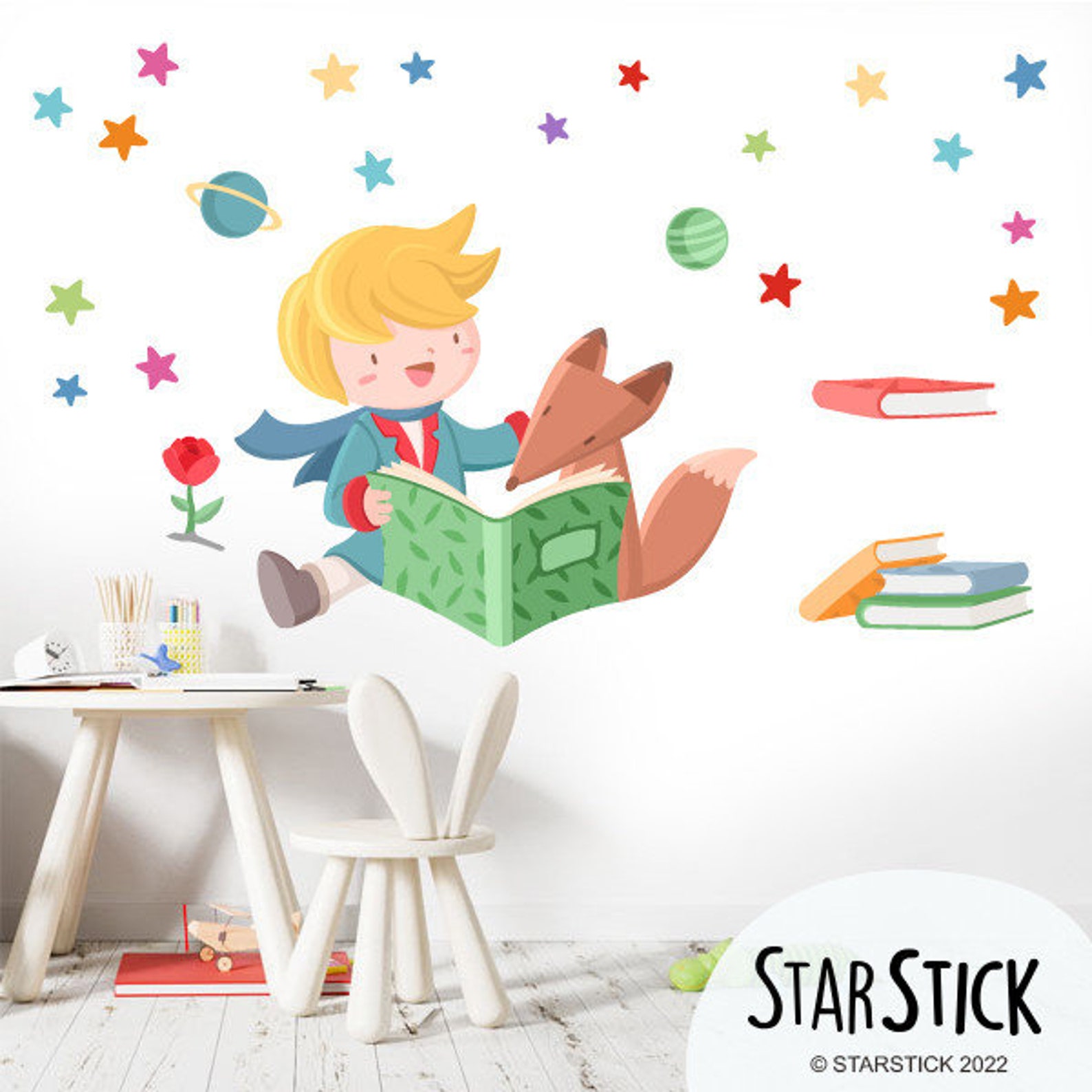 Children's Wall Stickers: Little Prince and Fox Reading School and ...