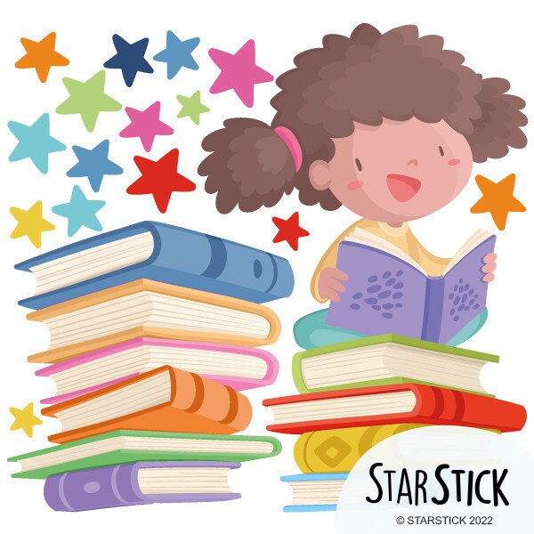 Stickers for Schools and Libraries Curly Girl Reading About Books - Etsy