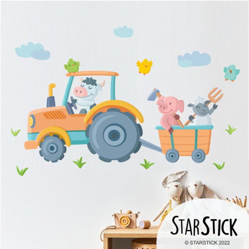 Wall Decals for Children Tractor With Animals Decoration for Children ...