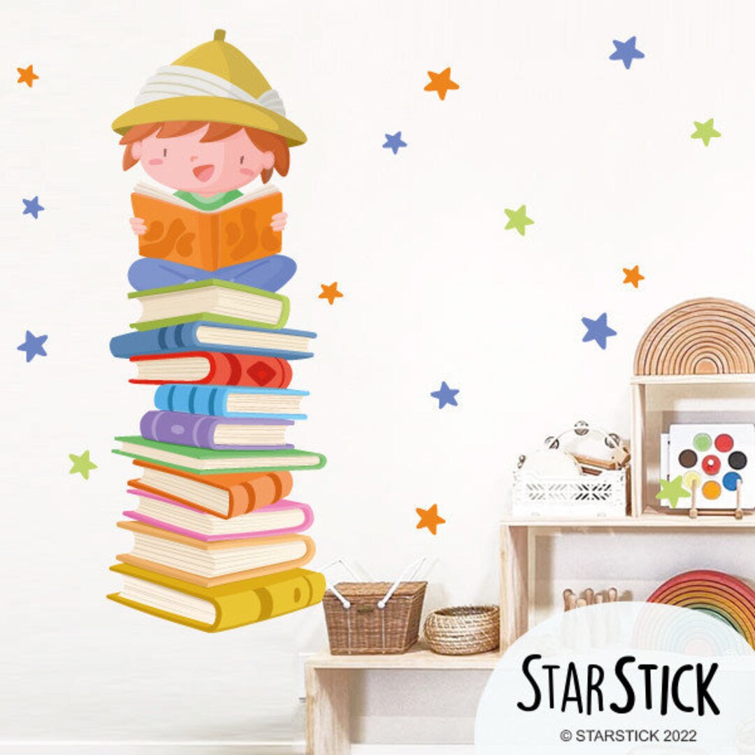 Wall Decals for Schools and Libraries Child Reading About Books - Etsy