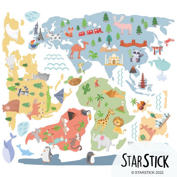 World Map Happy World Wall Decals - Etsy