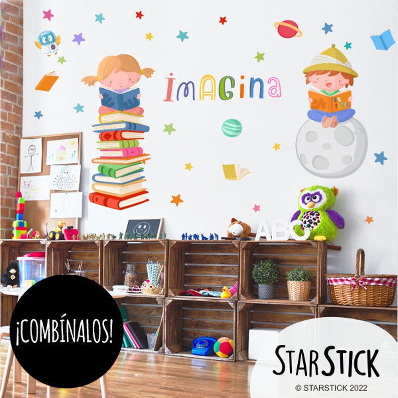 Wall Decals for Schools and Libraries - Blonde Girl Reading About Books ...