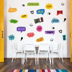 Sticker mural Bonjour - Sticker salle de classe multiculturel ...