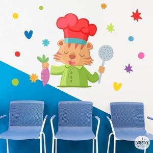 Dining Room Wall Decal – Cute Chef Tiger Sticker – School Cafeteria ...