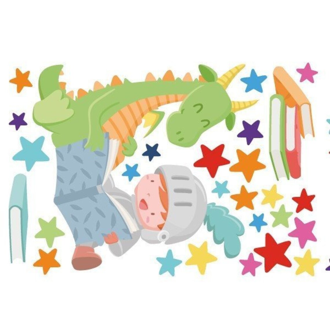 School Child Wall Decal Dragon and Knight Reading educational Wall ...
