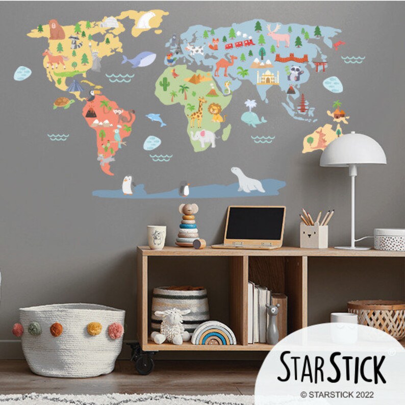 World Map Happy World Wall Decals - Etsy