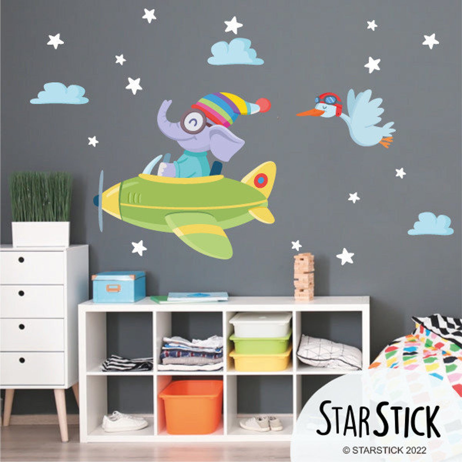 Plane Stickers With Elephant Wall Decals for Children - Etsy