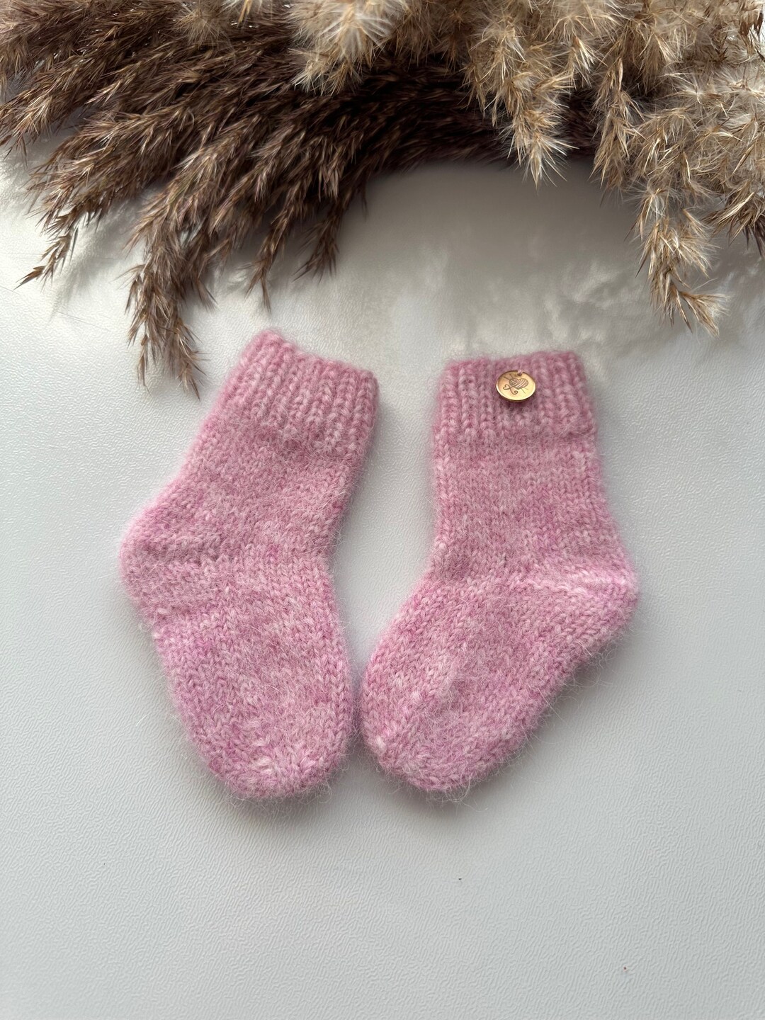 Infant Alpaca Socks Knitted, Newborn Girl Pink First Alpaca Wool Socks ...