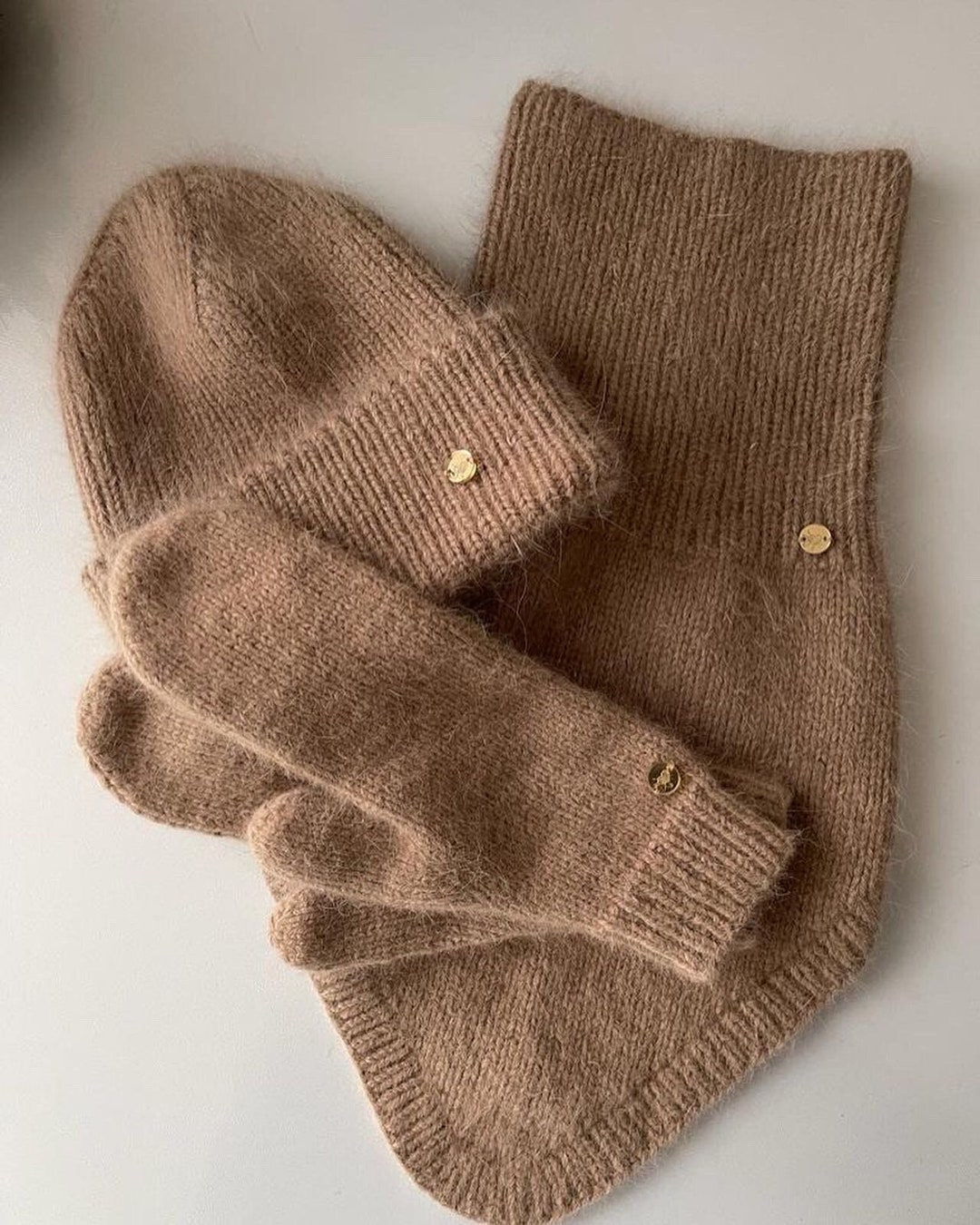 Girl Hat Mittens Scarf Angora Wool, Brown Warm Witer Hat, Gloves ...