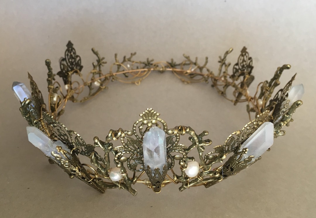 The EVANGELINE CIRCLET Angel Aura Quartz Crystal Crown: Filigree Branch ...