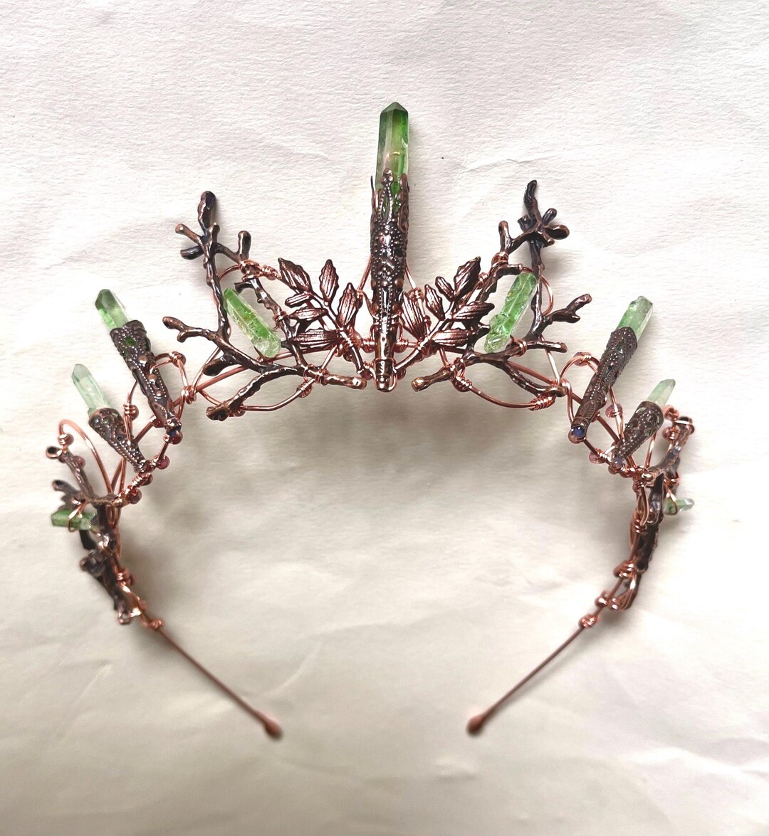 The VERDANT INDIE Green Crystal Quartz Crown – Natural Leaf Bridal ...