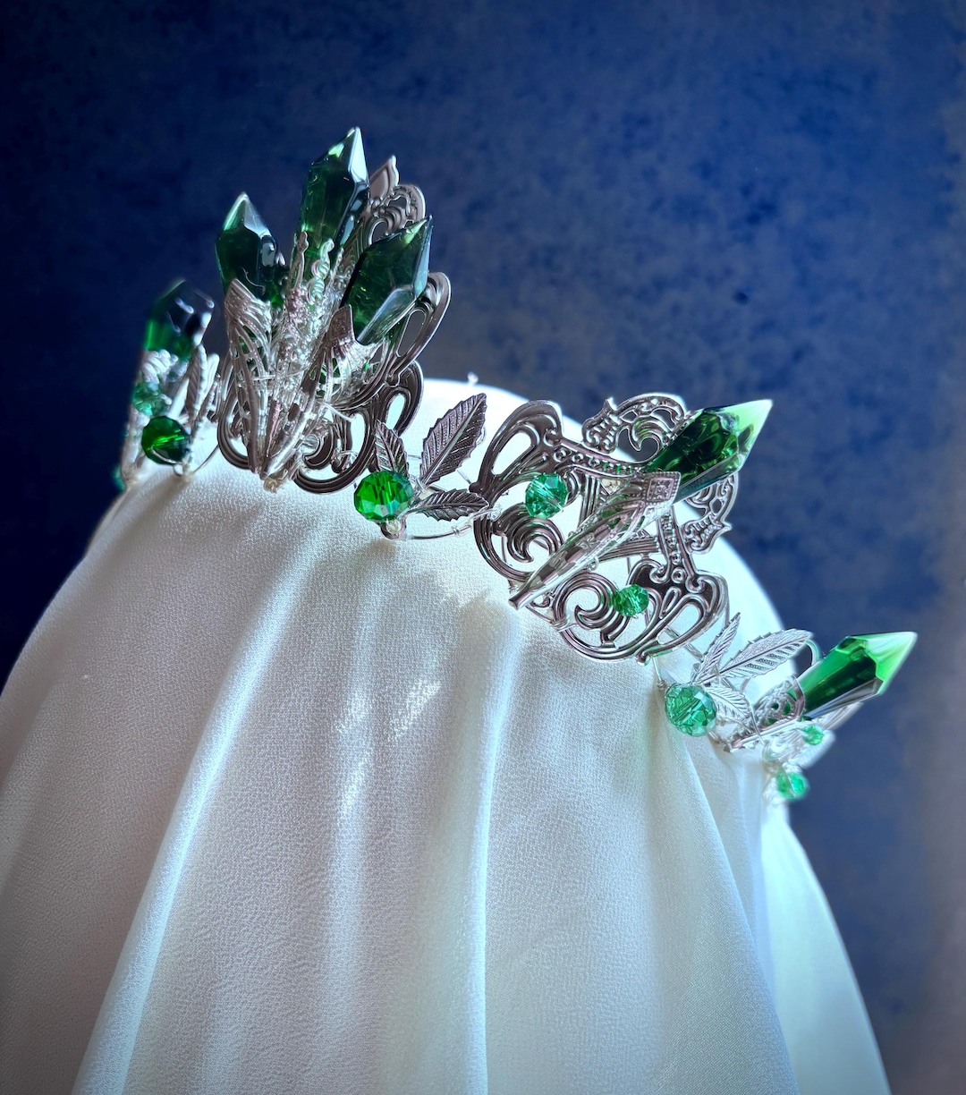 The BRIONY Crown Dark Fantasy Green Crystal Wild Leaf Leaves Fae - Etsy