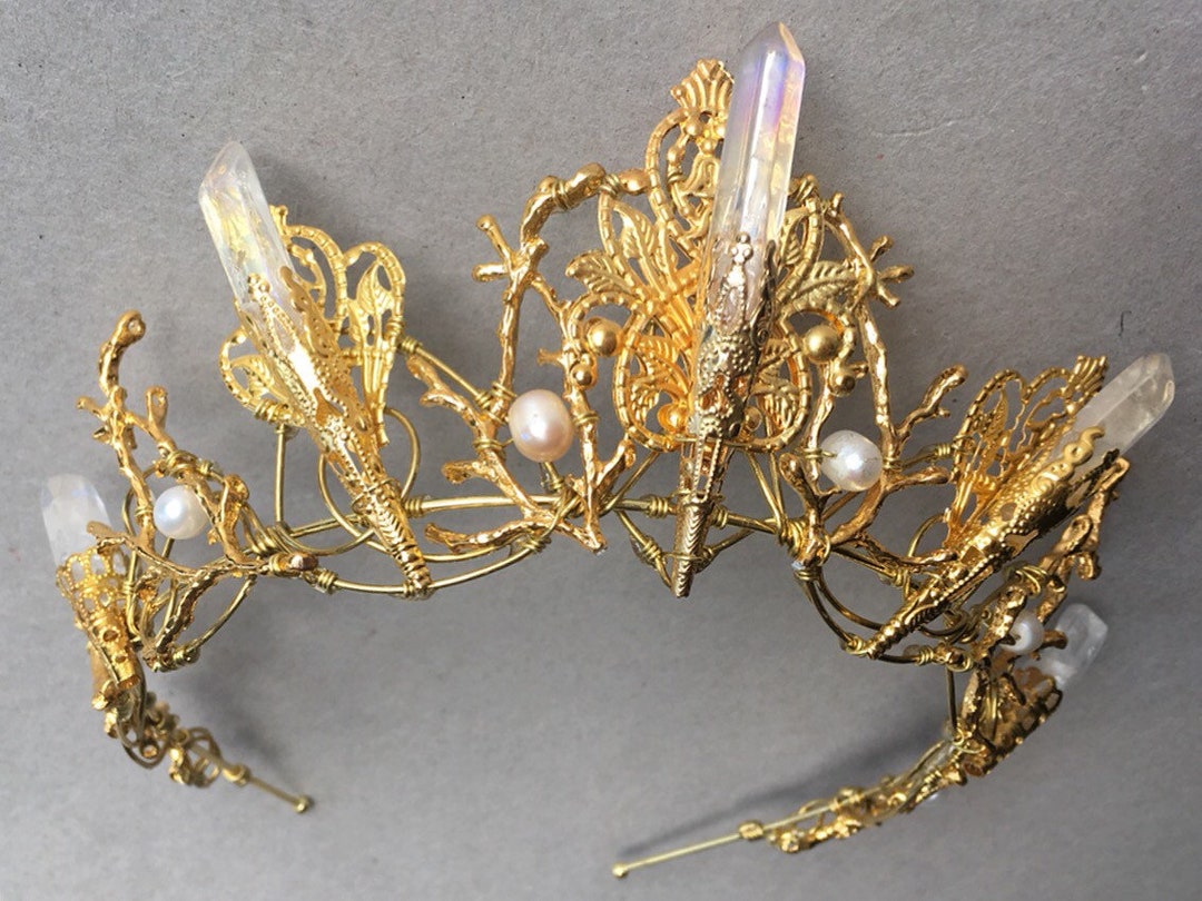 The EVANGELINE Angel Aura Quartz Crystal Crown, Filigree Branch Tiara ...