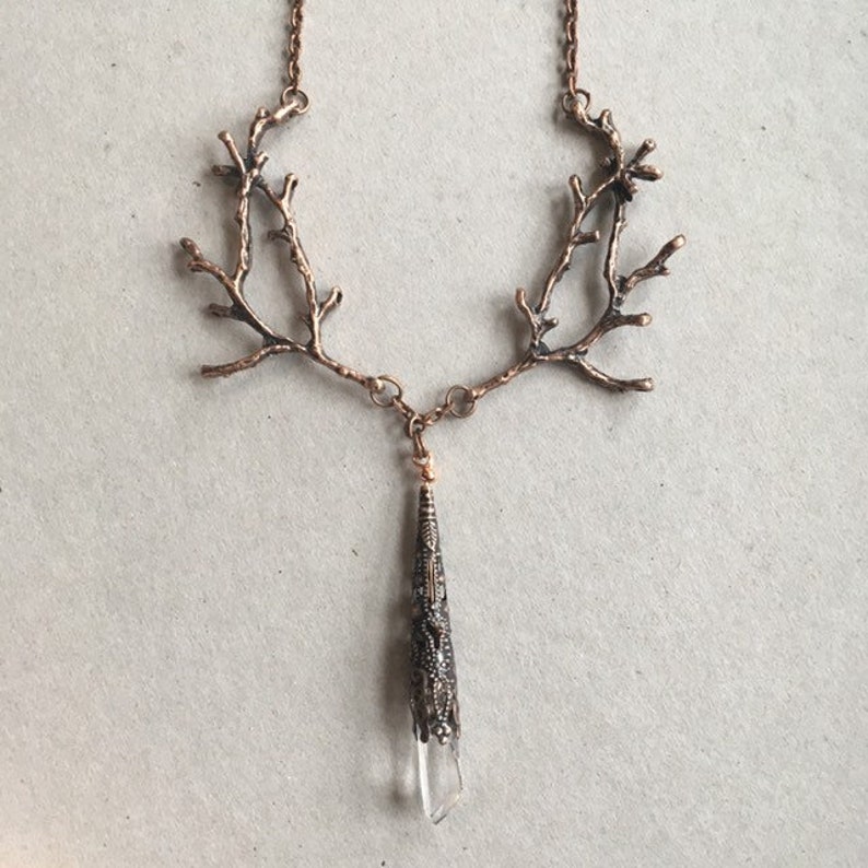 Single Branch Crystal Quartz Necklace Drop Woodland - Etsy