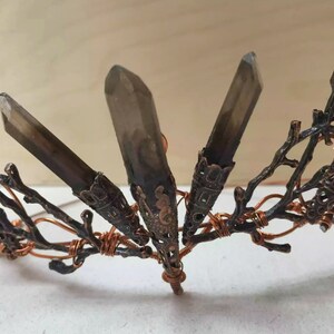 The THEODORA Crown - Smoky Quartz Raw Crystal and Aged Copper Branch ...