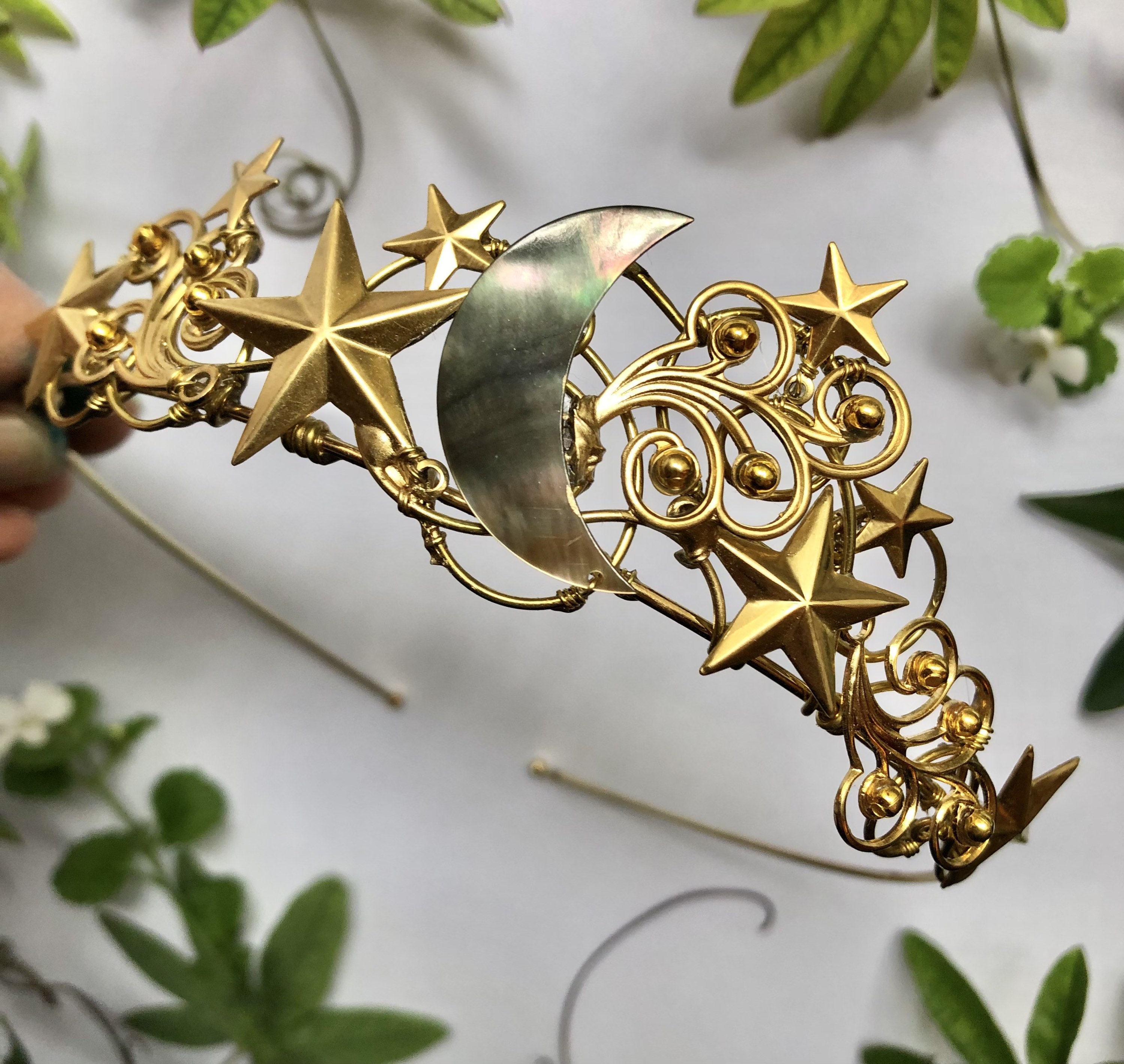 The HINA Celestial Moon Star Crown Tiara Shell Starry Sky - Etsy UK