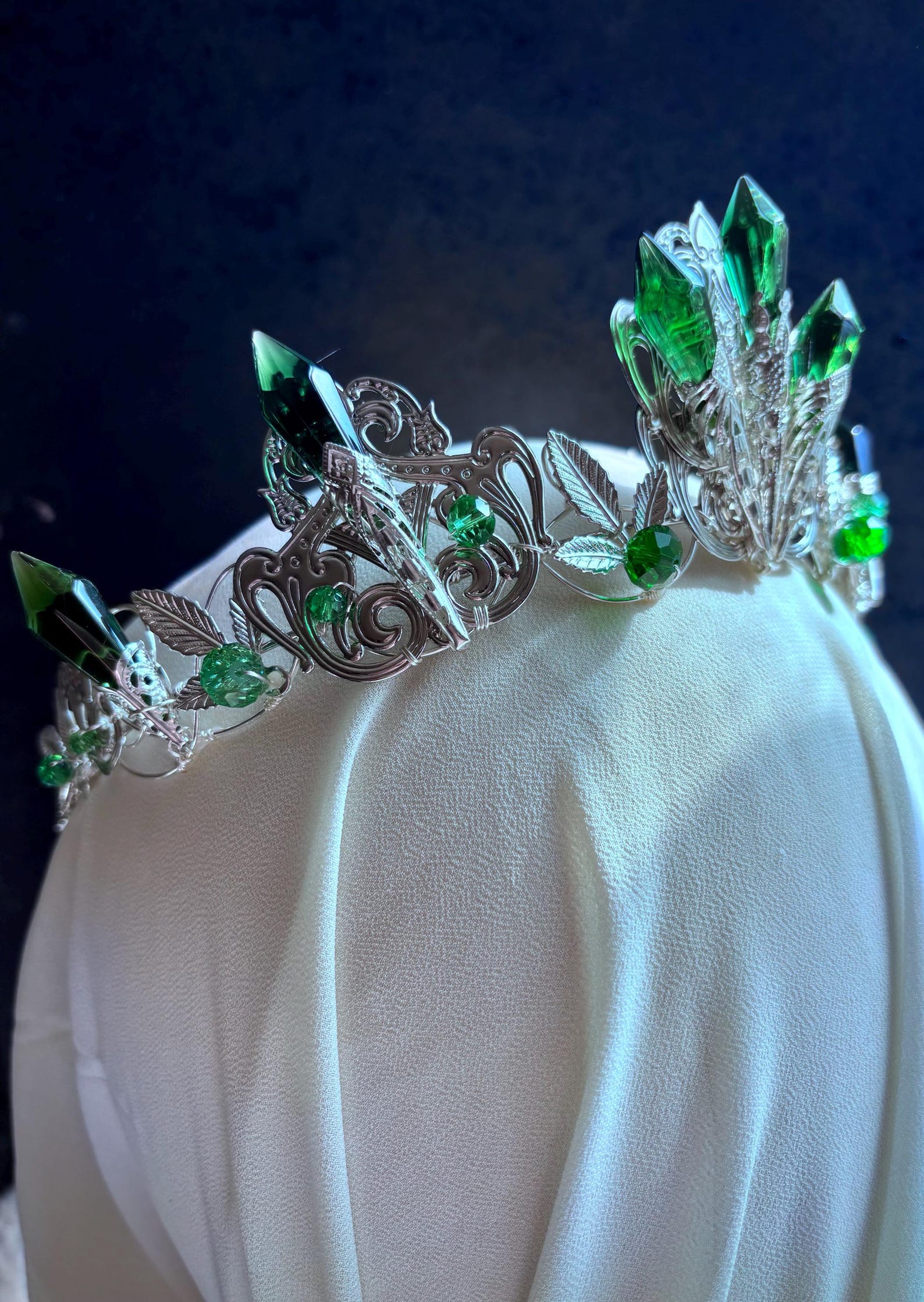 The BRIONY Crown Dark Fantasy Green Crystal Wild Leaf Leaves Fae - Etsy