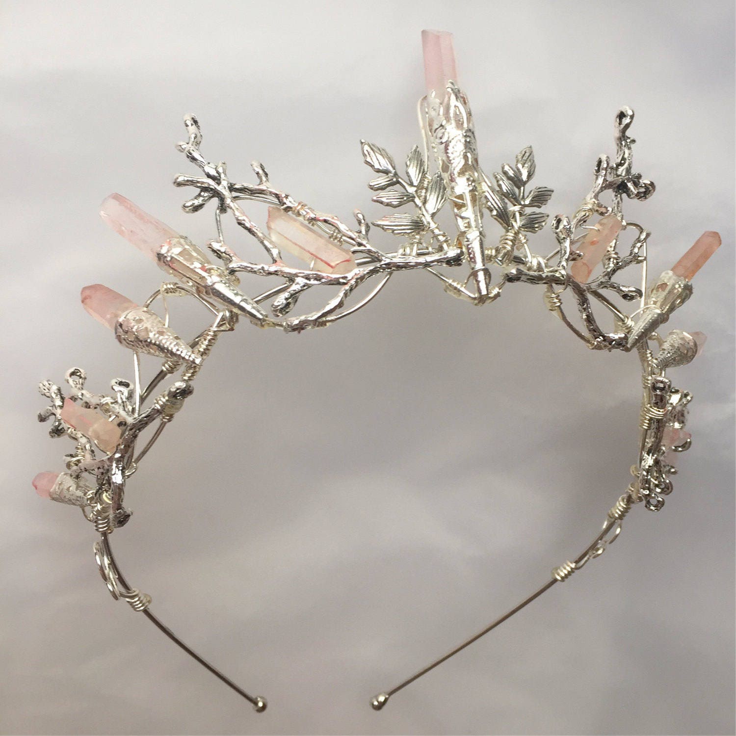 The INDIE ROSE Crown Pale Pink Quartz and Leaf Crystal Crown - Etsy