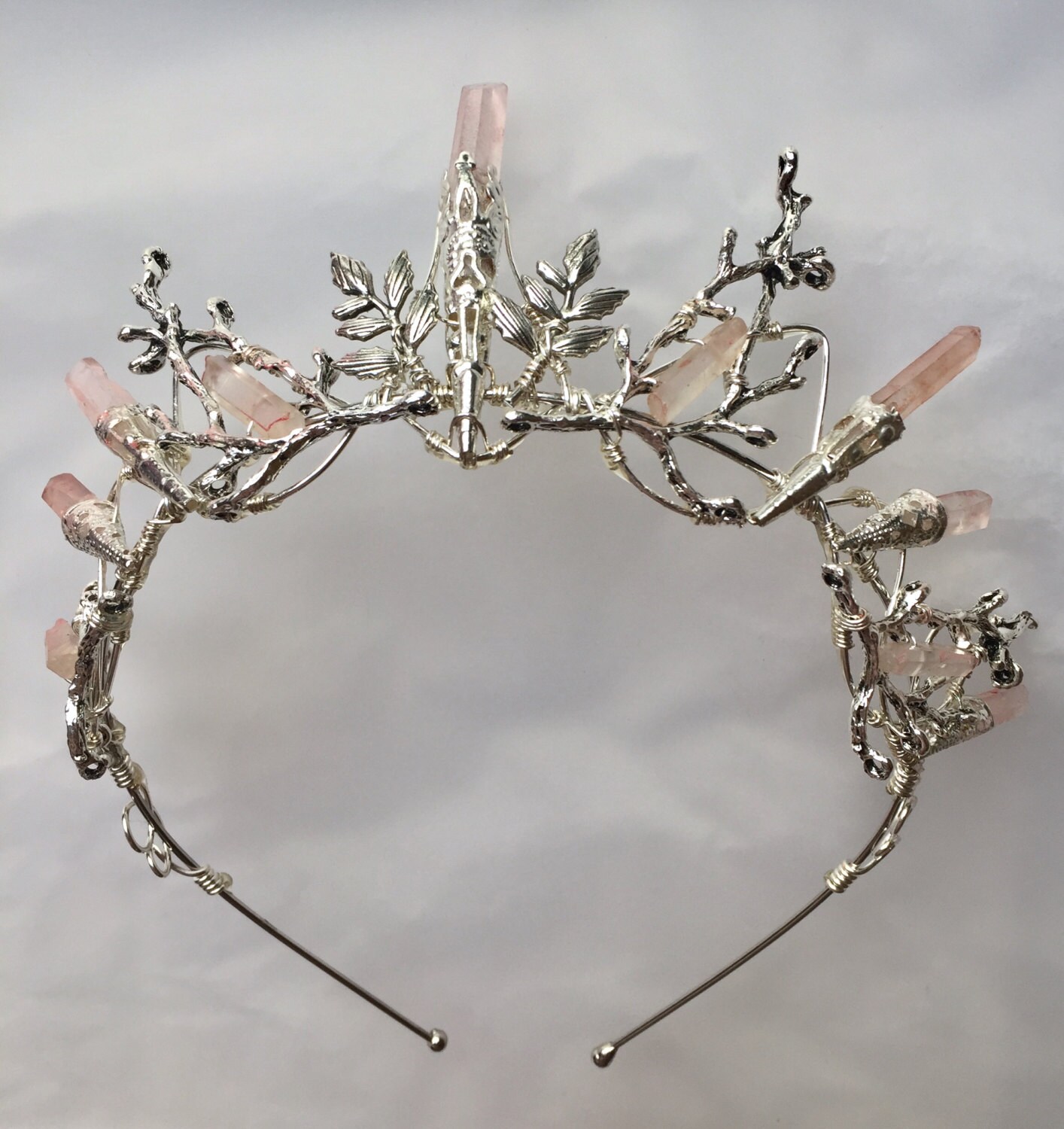 The INDIE ROSE Crown - Pale Pink Quartz and Leaf Crystal Crown Tiara ...
