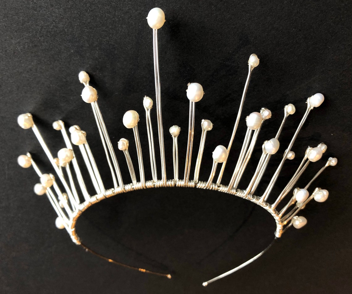 The GRETA Pearl Point Crown Prom Bridal Bridesmaid Festival | Etsy
