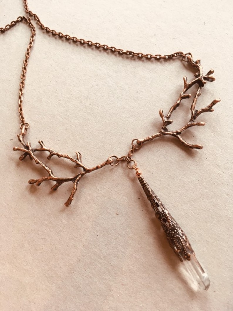 Single Branch Crystal Quartz Necklace Drop Woodland - Etsy
